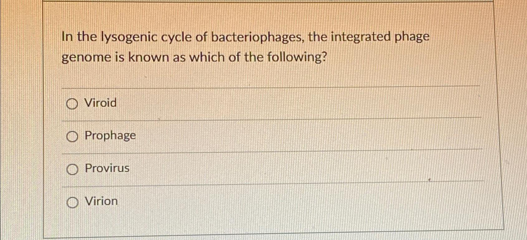 Solved In the lysogenic cycle of bacteriophages, the | Chegg.com