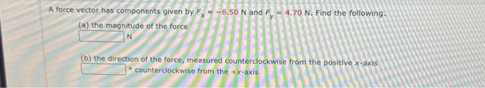 Solved A force vector has components given by Fx = -6.50 N | Chegg.com