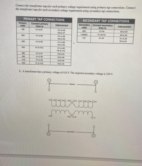 Solved Comvect the trunsformer taps for each primary voltage | Chegg.com