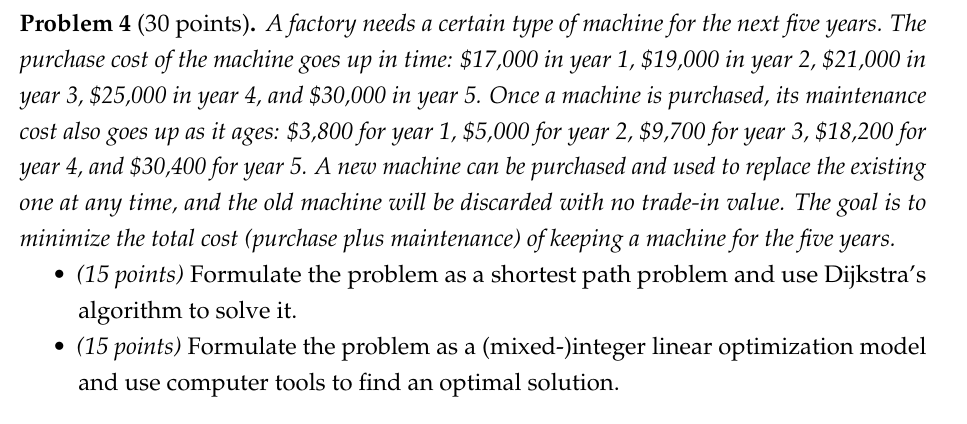 Solved Problem 4 (30 ﻿points). ﻿A factory needs a certain | Chegg.com