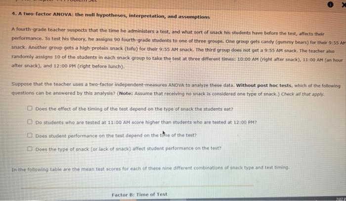Solved 4. A two-factor ANOVA: the null hypotheses, | Chegg.com