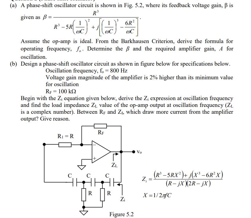 Solved (a) ﻿A phase-shift oscillator circuit is shown in | Chegg.com