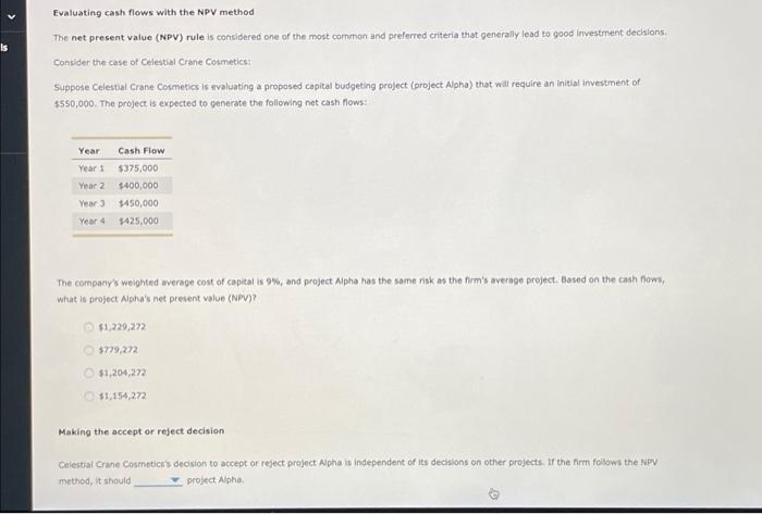 Solved Evaluating cash flows with the NPV method The net | Chegg.com