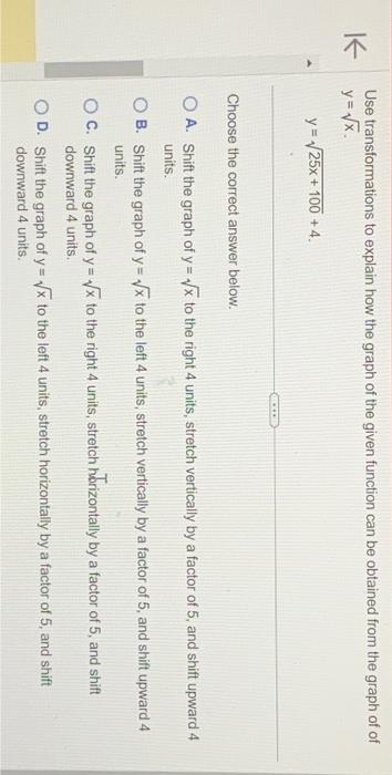 Solved Use transformations to explain how the graph of the | Chegg.com
