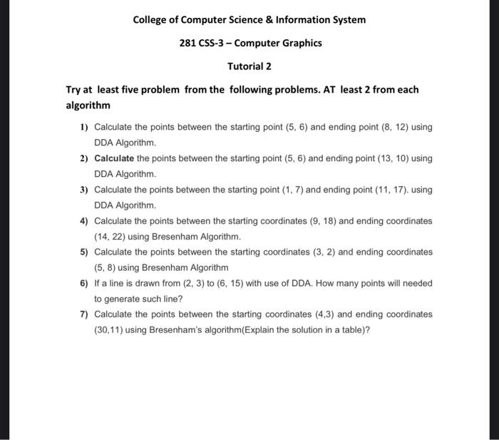 Solved 1) Calculate the points between the starting point | Chegg.com