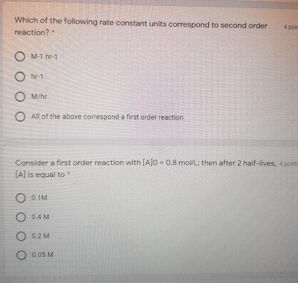 Solved Which of the following rate constant units correspond | Chegg.com