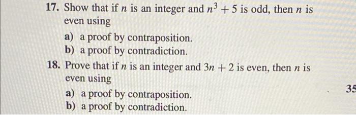 Solved 17. Show that if n is an integer and n3 + 5 is odd, | Chegg.com