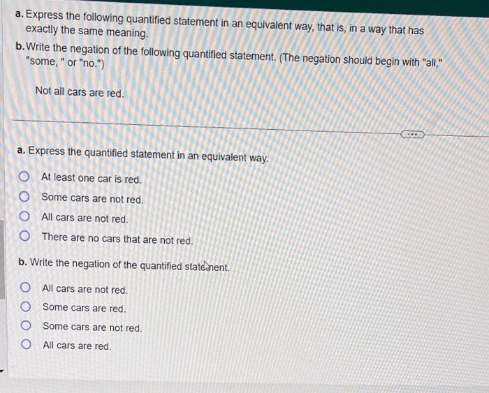 Solved a. Express the following quantified statement in an | Chegg.com