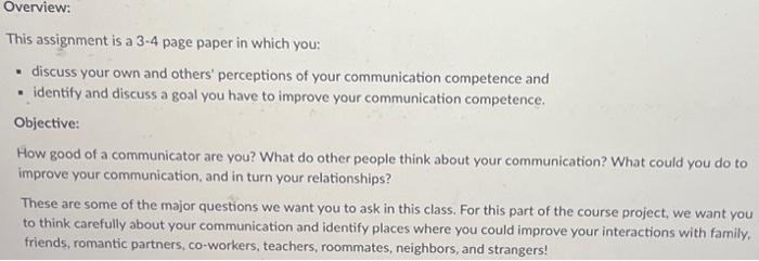 Overview: This assignment is a 3-4 page paper in | Chegg.com