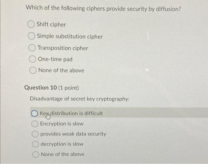 Solved Which of the following ciphers provide security by | Chegg.com