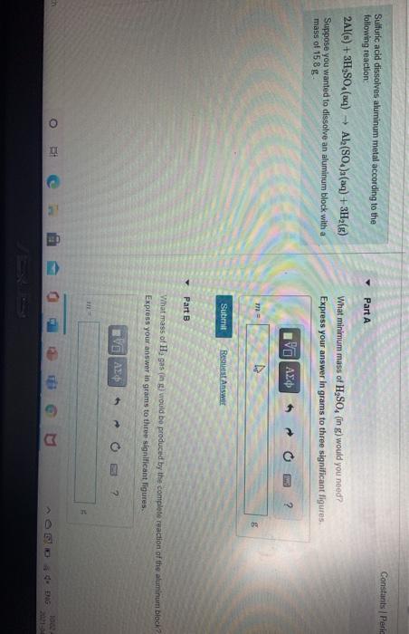 Solved Constants Peric Sulfuric acid dissolves aluminum | Chegg.com