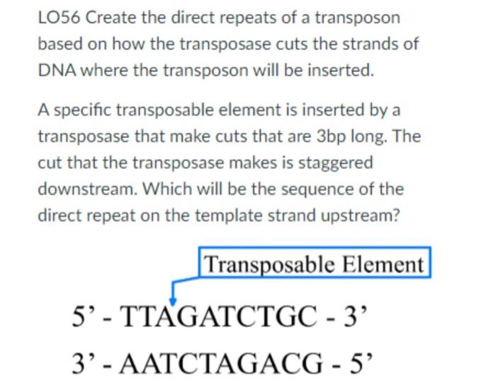 Solved LO56 Create the direct repeats of a transposon based | Chegg.com