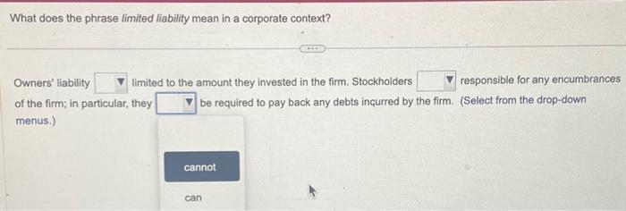 Solved What does the phrase limited liability mean in a | Chegg.com