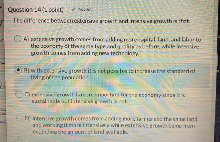 Solved Question 14 (1 point) Saved The difference between | Chegg.com