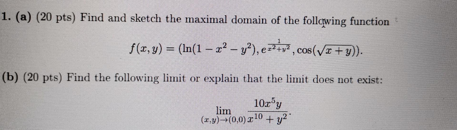 Solved 1. (a) (20 pts) Find and sketch the maximal domain of | Chegg.com