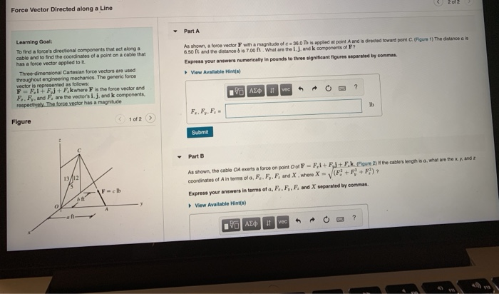 Solved Force Vector Directed along a Line Part A Learning | Chegg.com