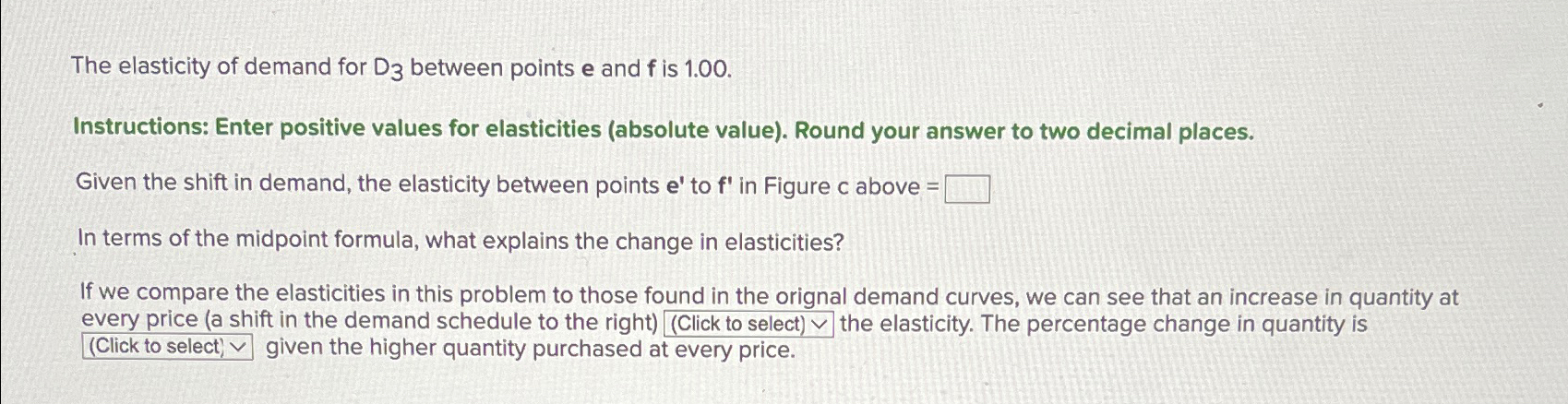 The elasticity of demand for D3 ﻿between points e | Chegg.com