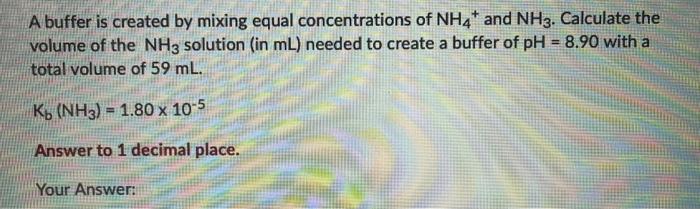 Solved A buffer is created by mixing equal concentrations of | Chegg.com