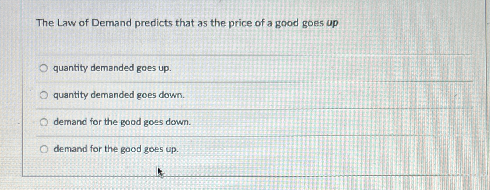 Solved The Law of Demand predicts that as the price of a | Chegg.com