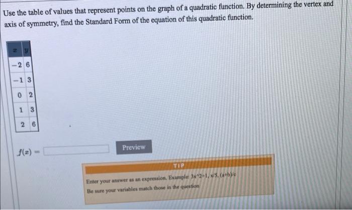 Solved Use the table of values that represent points on the | Chegg.com