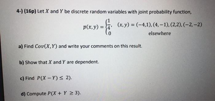 Solved 4-) (16p) Let X and Y be discrete random variables | Chegg.com