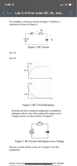 Solved 1:457 4G Back Lab 3-4 First-order RC, RL, and... For | Chegg.com