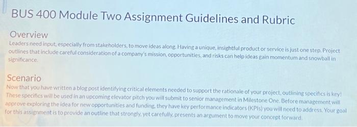 Solved BUS 400 Module Two Assignment Guidelines and Rubric | Chegg.com