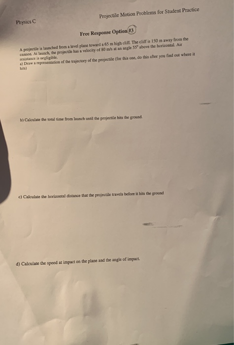 Solved Projectile Motion Problems for Student Practice | Chegg.com