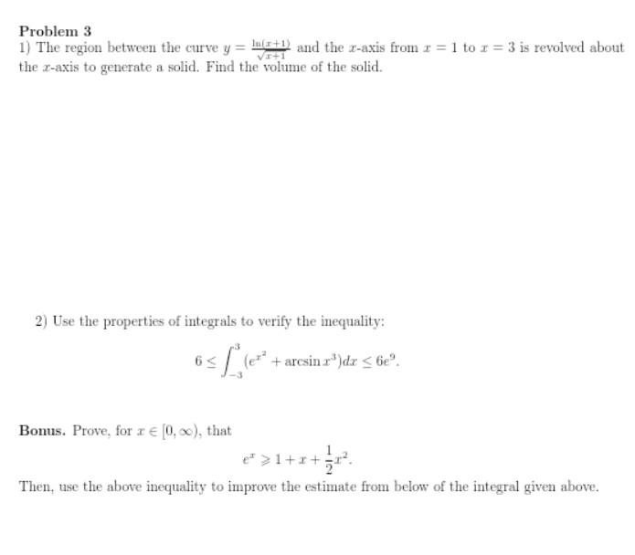 Solved Problem 3 1) The region between the curve | Chegg.com