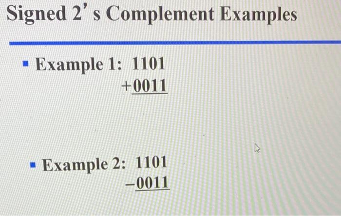 Solved Sign-Magnitude Arithmetic Examples Signed 2's | Chegg.com