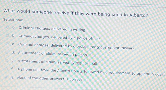 Solved What would someone receive if they were being sued in | Chegg.com