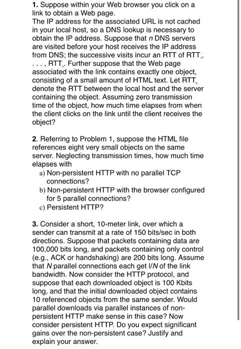 Solved 1. Suppose within your web browser you click on a | Chegg.com