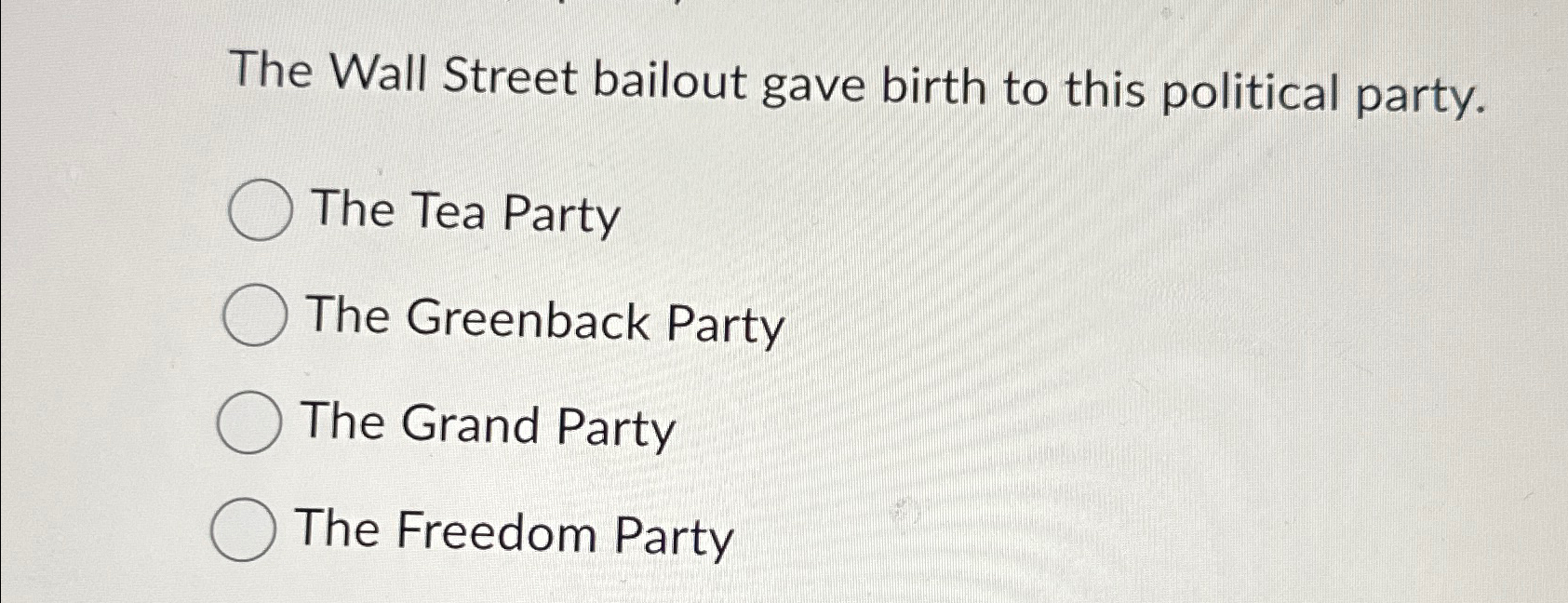 Solved The Wall Street bailout gave birth to this political | Chegg.com