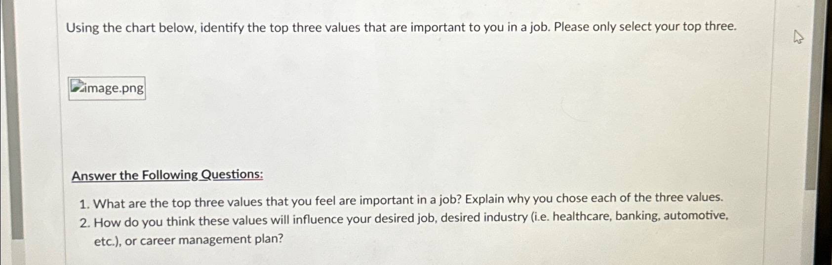 Solved Using the chart below, identify the top three values | Chegg.com
