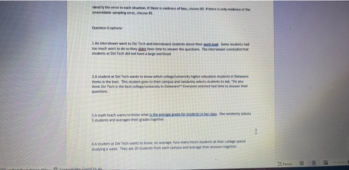 Solved name each one that is sampling error (no clear | Chegg.com