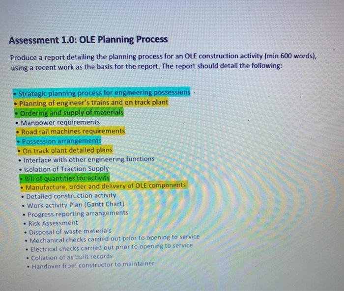 Solved Assessment 1.0: OLE Planning Process Produce a report | Chegg.com