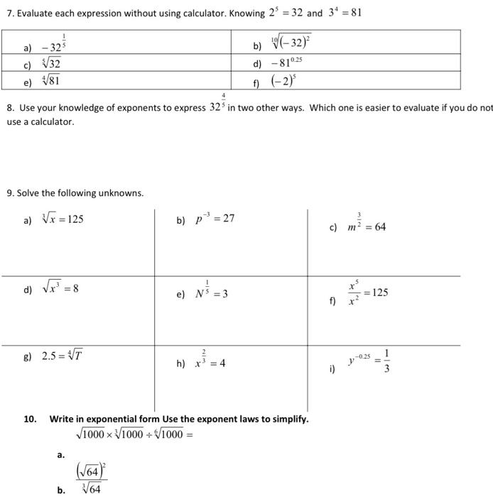 Solved 7. Evaluate each expression without using calculator. | Chegg.com