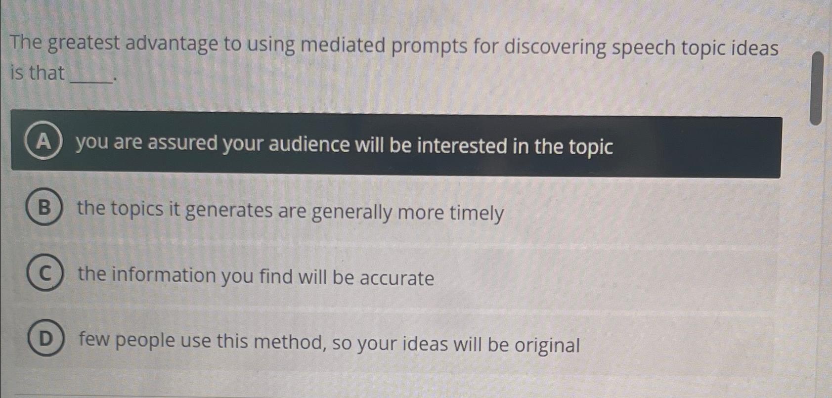 Solved The greatest advantage to using mediated prompts for | Chegg.com
