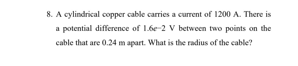 Solved A cylindrical copper cable carries a current of | Chegg.com