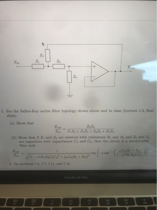 Solved Et 1. For the Sallen-Key active filter topology shown | Chegg.com