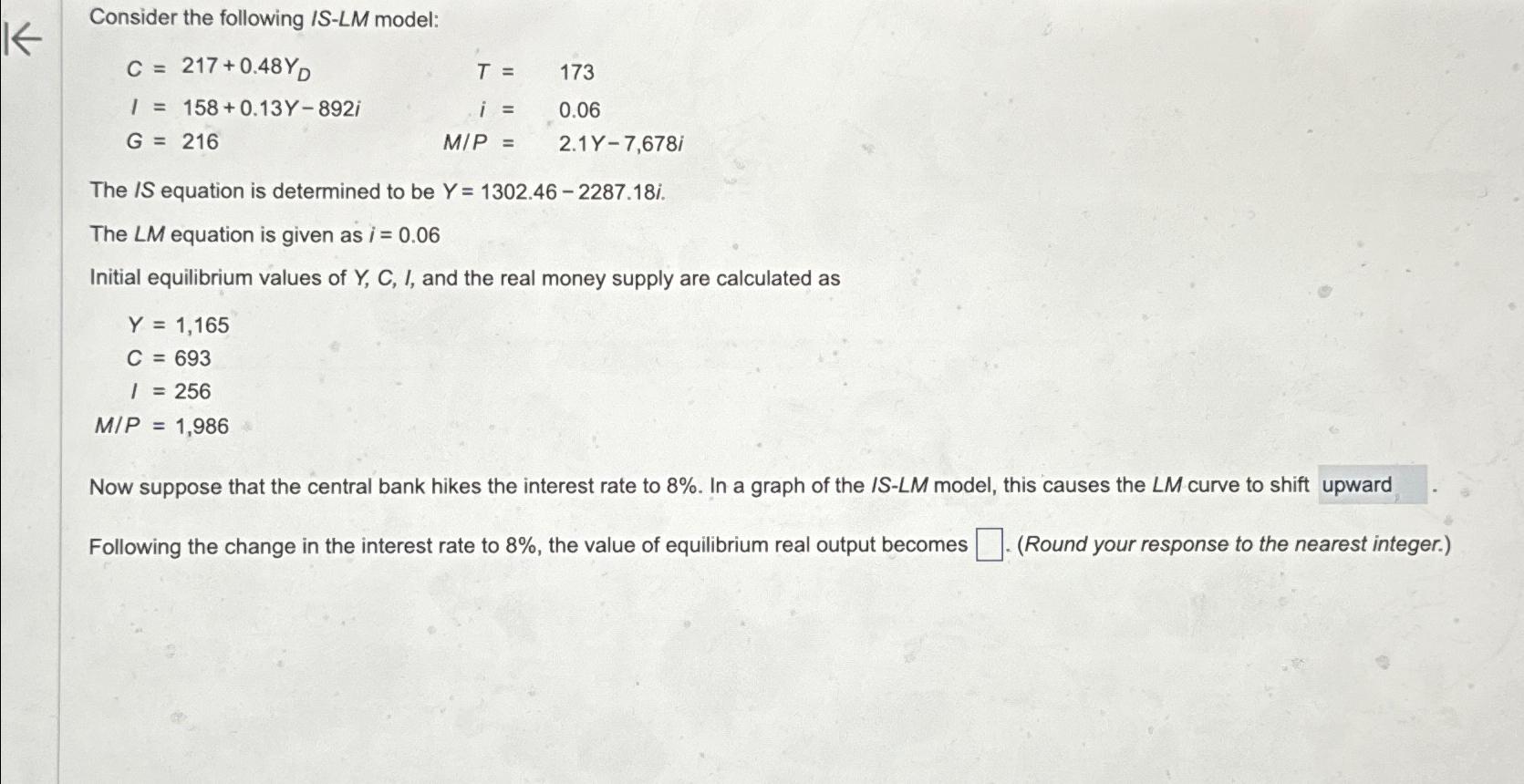 Solved Consider the following IS-LM | Chegg.com