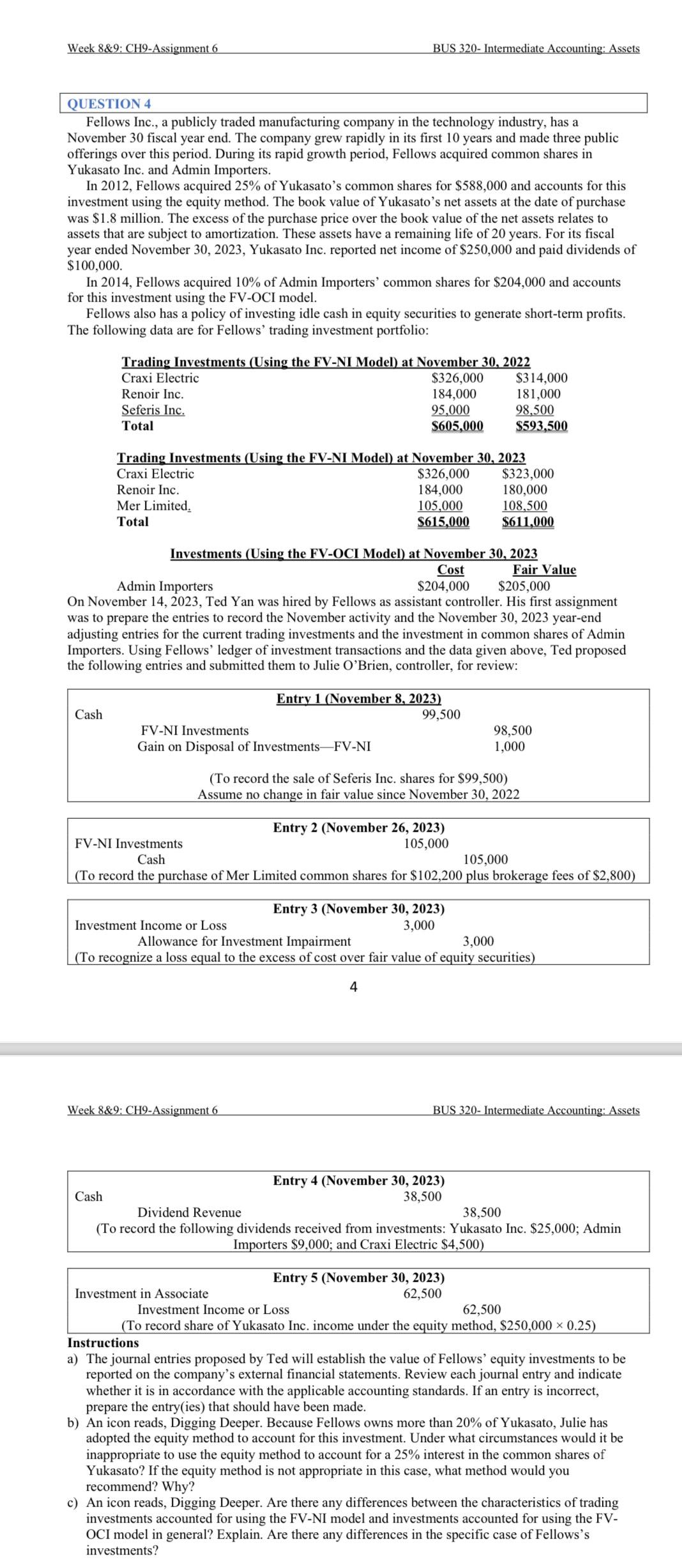 Solved Week 8&9: CH9-Assignment 6BUS 320- ﻿Intermediate | Chegg.com