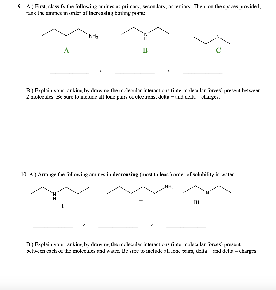Solved A.) ﻿First, classify the following amines as primary, | Chegg.com