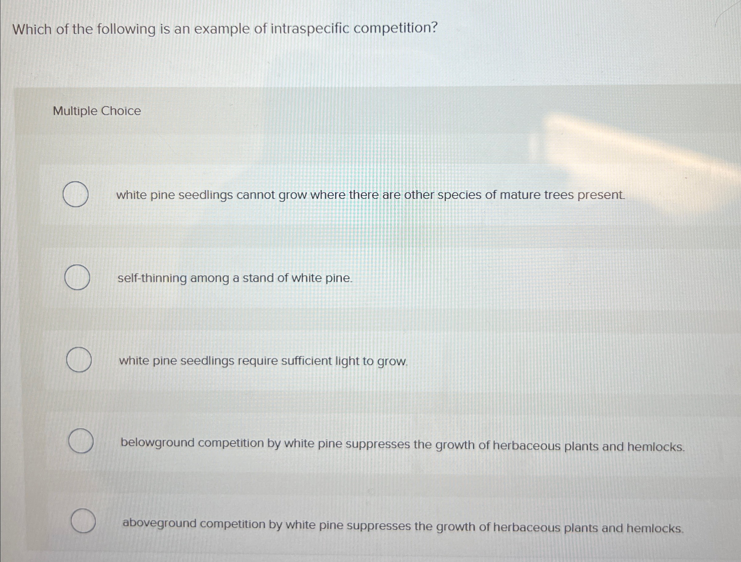 Solved Which of the following is an example of intraspecific | Chegg.com
