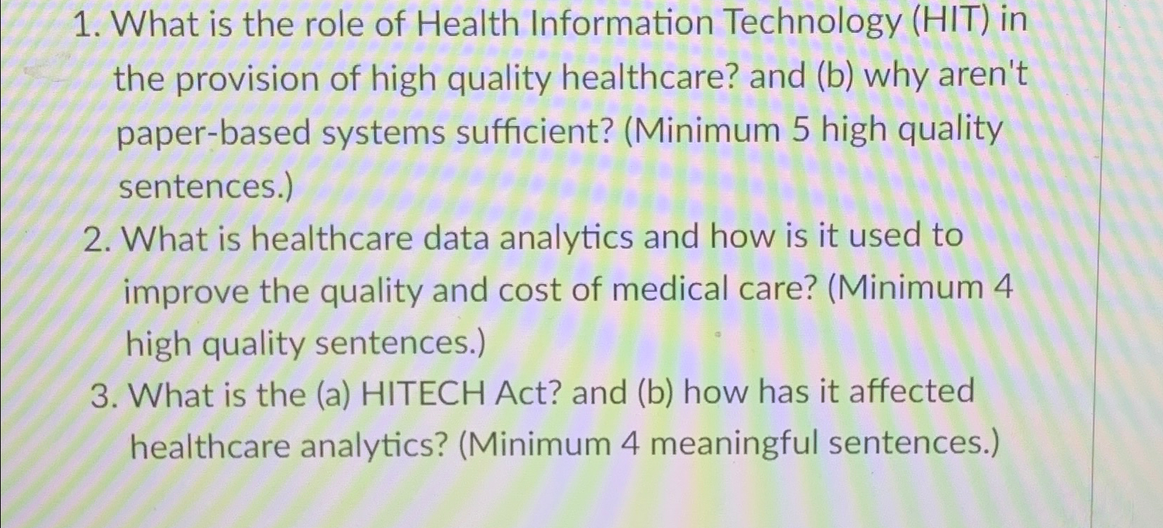 Solved What is the role of Health Information Technology | Chegg.com