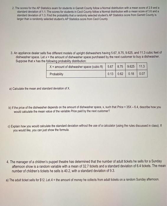 Solved 2. The scores for the AP Statistics exam for students | Chegg.com