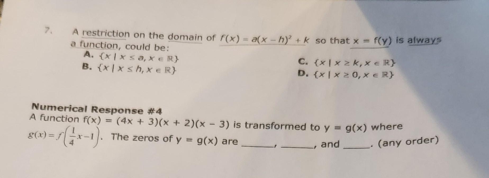 Solved 6. A function y=f(x) has a domain (−∞,−1] and a range | Chegg.com
