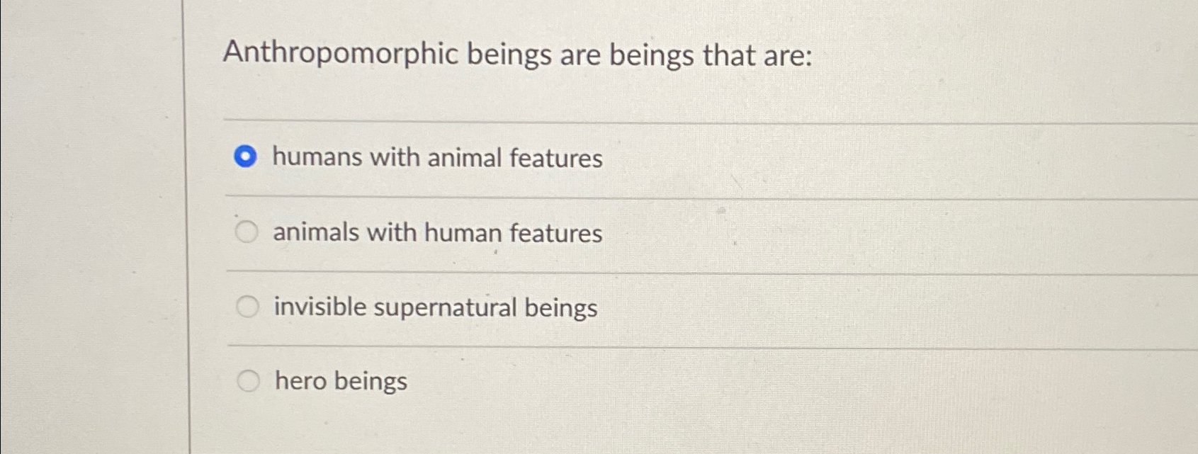 Solved Anthropomorphic beings are beings that are:humans | Chegg.com