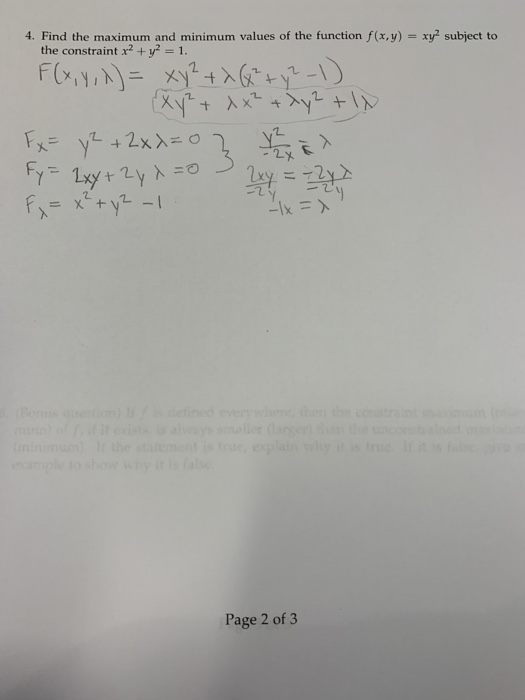 Solved 4. Find the maximum and minimum values of the | Chegg.com