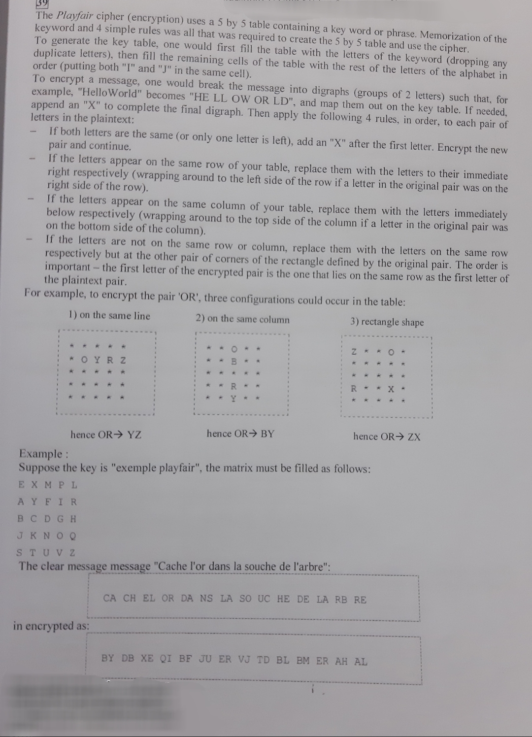 Solved The Playfair cipher (encryption) ﻿uses a 5 ﻿by 5 | Chegg.com